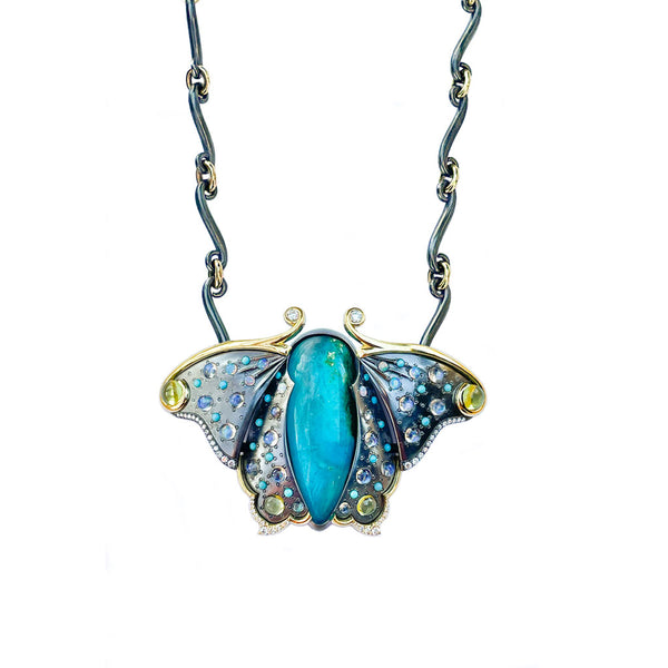 Butterfly Pendant with Gem Silica, Moonstone, Peridot, Opal, Turquoise ...